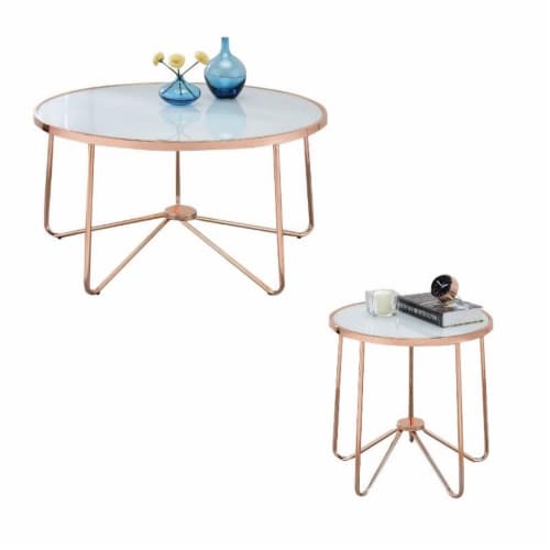 Alivia 2 Piece Coffee Table and End Table Set in Frosted Glass and Rose Gold 1 Smith s Food and Drug