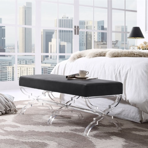 Laris Velvet Upholstered Bench Modern Acrylic X Leg Living Room Entryway Bedroom Inspired 1 unit Foods Co