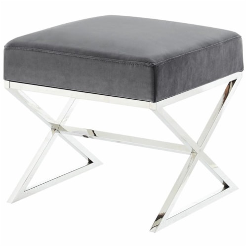 Posh Living Colin Velvet X Leg Chrome Base Ottoman Grey 1 Metro Market