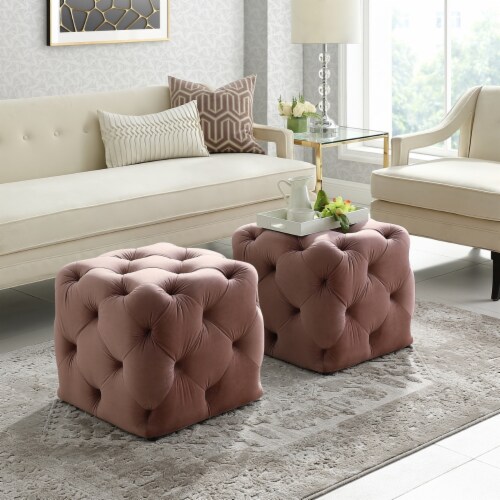 Harmony Velvet or Linen Ottoman Square Shaped Allover Tufted Design Modern Functional by 1 unit King Soopers