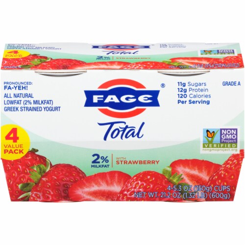 Fage Total 2% Strawberry Greek Yogurt, 4 ct / 5.3 oz - King Soopers Fage Total 2% Strawberry Greek Yogurt, 4 ct / 5.3 oz - King Soopers