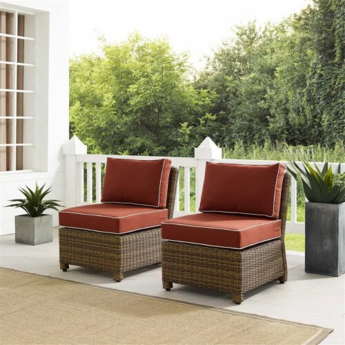 Bradenton KO70173WB SG 32.5 x 25 x 31.5 in. Bradenton Outdoor Wicker Chair Set with 2 Armless 1 Harris Teeter