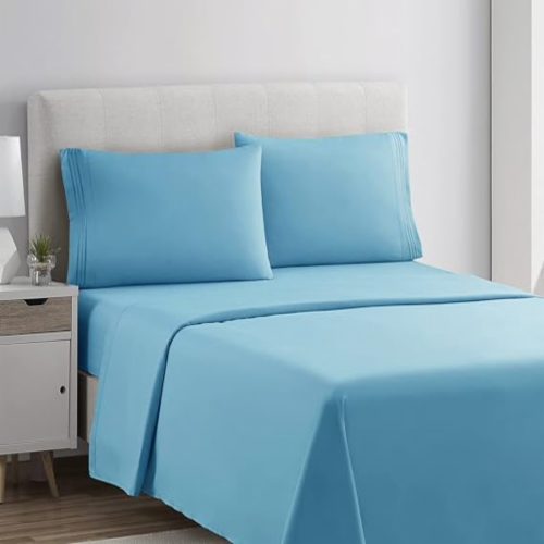 Bed Sheet Set 1800 Spring Color King Beach Blue Clara Clark
