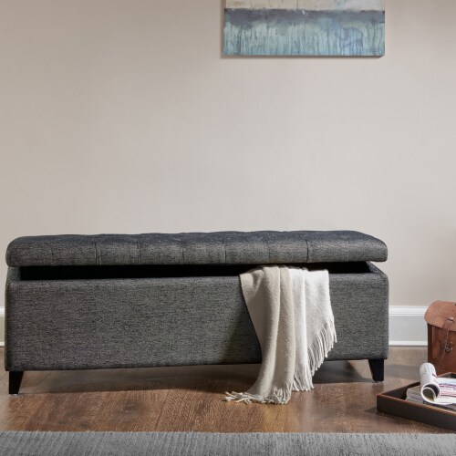 Gracie Mills Tufted Top Soft Close Storage Bench Grace 3952 Charcoal