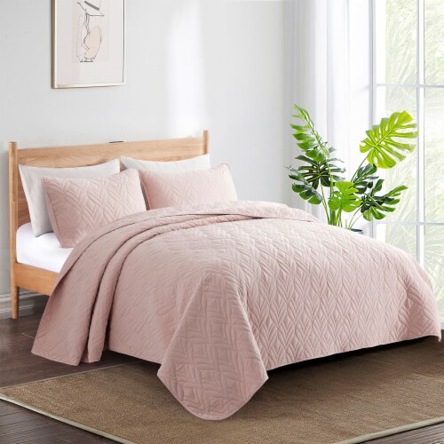 3 Piece Coverlet Set Lightweight Quilt Set With Shams Pink Full Queen