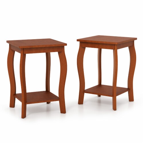 Slickblue 15 Inch 2 Tier Square End Table with Storage Shelf Set of 2 Walnut 2 unit Fry s Food Stores