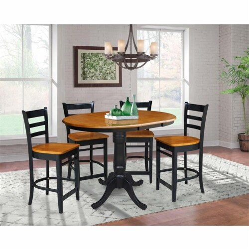 36 Round Solid Wood Counter Height Extension Table In Black Cherry And 4