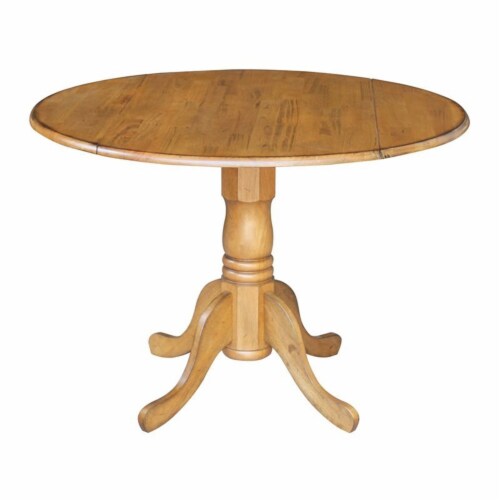 International Concepts Round Drop Leaf Pedestal Wood Dining Table in Pecan Oak 1 Foods Co