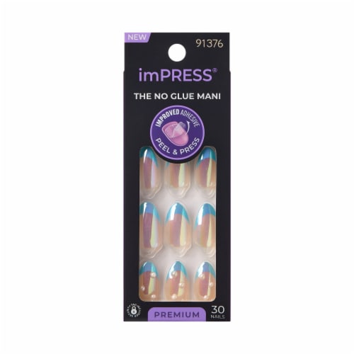 Kiss Impress No Glue Mani Press On Nails Premium Best Life Blue Med