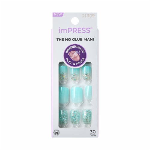 Kiss Impress No Glue Mani Press On Nails Mini Eternity Blue Short