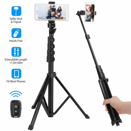 Selfie Stick Tripod Black 60in Extendable Wireless For 6 1 6 8in Phones