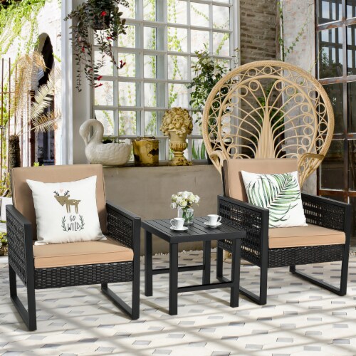 3PCS Patio Rattan Bistro Furniture Set Cushioned Sofa Chair Coffee Table Garden 1 unit Gerbes Super Markets
