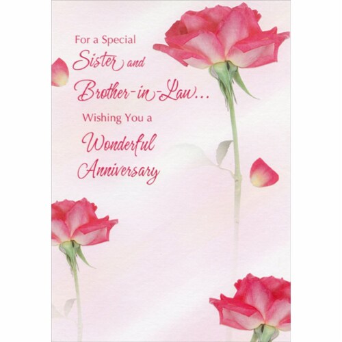 Designer Greetings 3 Pink Roses on Light Pink Anniversary Card for Sister and Brother in Law 1 card 1 envelope Pick n Save