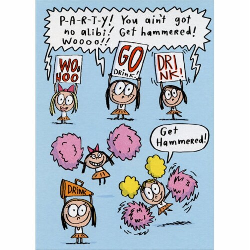 Designer Greetings Go Drink Cheerleaders Funny Feminine Birthday Card