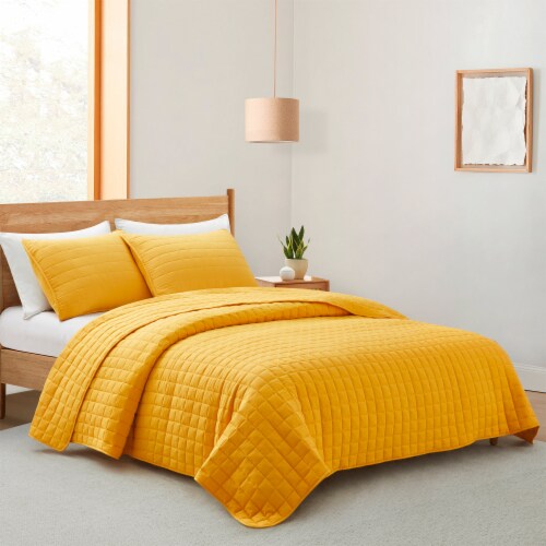 3 Piece Coverlet Set Lightweight Quilt Set With Shams Yellow Full Queen Full Queen Foods Co