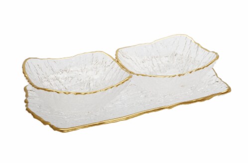 Glass 2 Bowl Relish Dish With Gold Trim 105l X625w Bowl475 Kroger