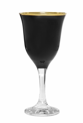 Set Of 6 Water Glasses Black With Clear Stem And Gold Rim 35d X 95h Kroger