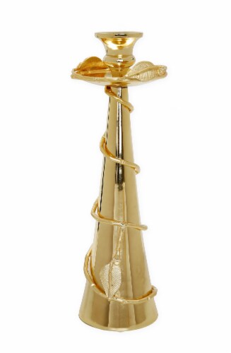 Gold Taper Candle Holder Leaf Spiral Design 45d X 145h Qfc