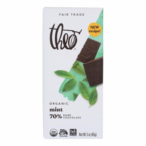 Theo Dark Chocolate 70 Percent Cacao Mint 3 Oz Bars Case Of