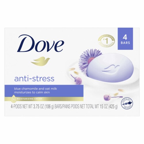 Dove Anti Stress Blue Chamomile And Oat Milk Cream Bar 4 Count 3 75 Oz