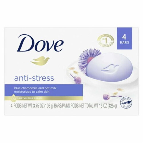 Dove Anti Stress Blue Chamomile And Oat Milk Cream Bar 4 Count 3 75 Oz