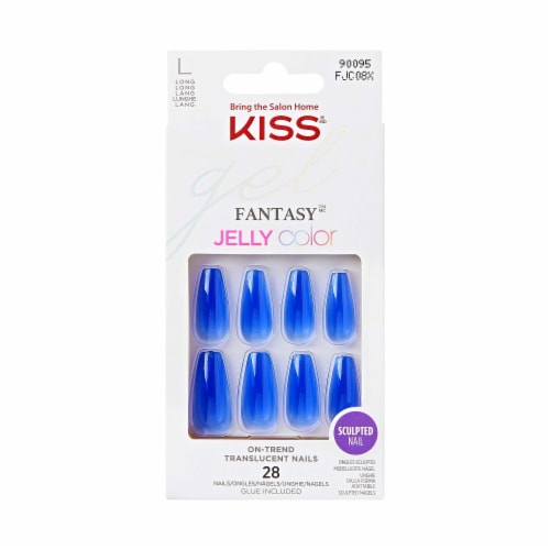 KISS Gel Fantasy Long Coffin Solid Color Glue On Jelly Nails 28 Piece Mariano s
