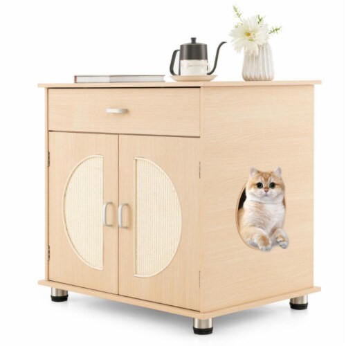 Versatile Cat Litter Box Enclosure With Sisal Scratching Doors