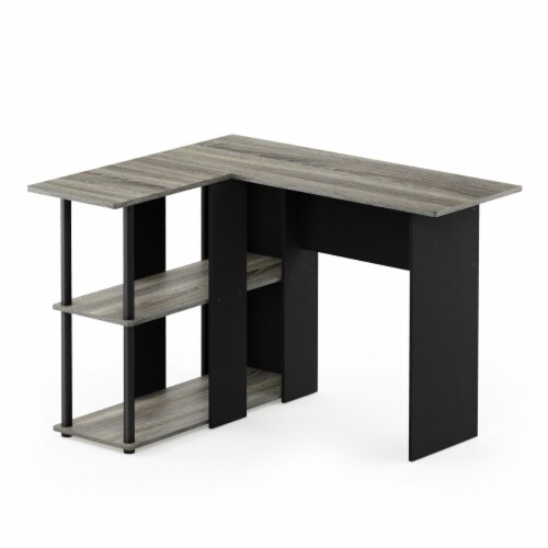 17092GYW BK Abbott L Shape Desk with Bookshelf French Oak Grey Black 1 Fry s Food Stores
