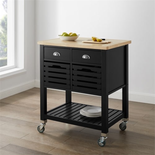 Linon Robbin Wood and Butcher Block Kitchen Cart in Black, 1 - Kroger Linon Robbin Wood and Butcher Block Kitchen Cart in Black, 1 - Kroger