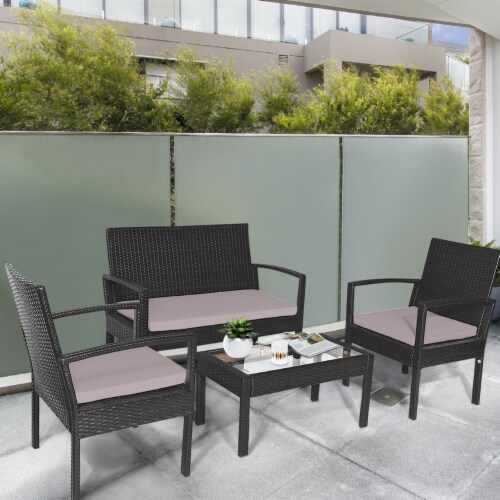Gymax 4PCS Rattan Conversation Set Patio Outdoor Furniture Set w ... Gymax 4PCS Rattan Conversation Set Patio Outdoor Furniture Set w ...