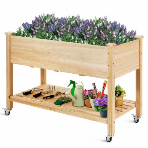 Gymax Raised Garden Bed Wood Elevated Planter Bed W Lockable Wheels