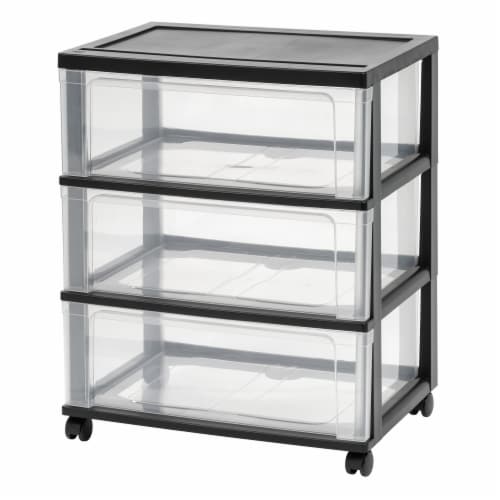 IRIS USA Plastic 3 Drawer Wide Storage Cart with Caster Wheels, Black ... IRIS USA Plastic 3 Drawer Wide Storage Cart with Caster Wheels, Black ...