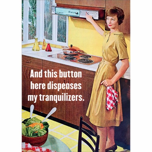 Rsvp Button Dispenses Tranquilizers Funny Feminine Birthday Card For
