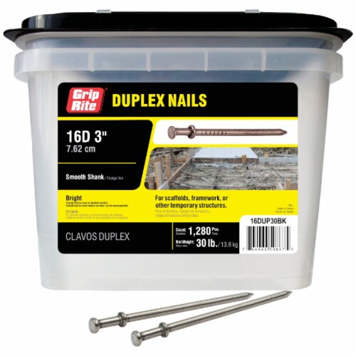 Grip Rite 16d x 3 In. Bright Duplex Framing Nails 1280 Ct. 30 Lb. 16DUP30BK 16d Jay C Food Stores