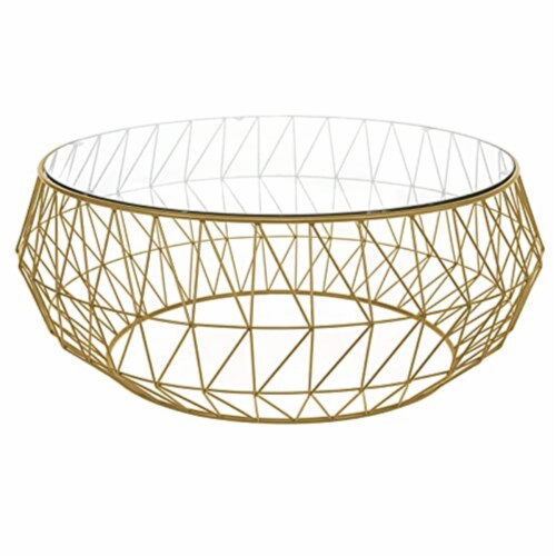 LeisureMod Malibu Modern Round Glass Top Coffee Table With Metal Base 1 Mariano s