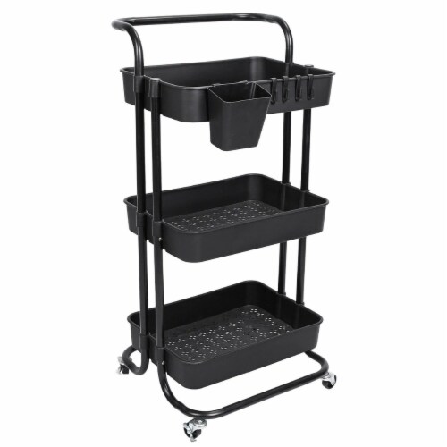 3 Layer Rolling Cart With Desktop Practical Cart With Wheels And 4 Hooks And Small Boxes For 1