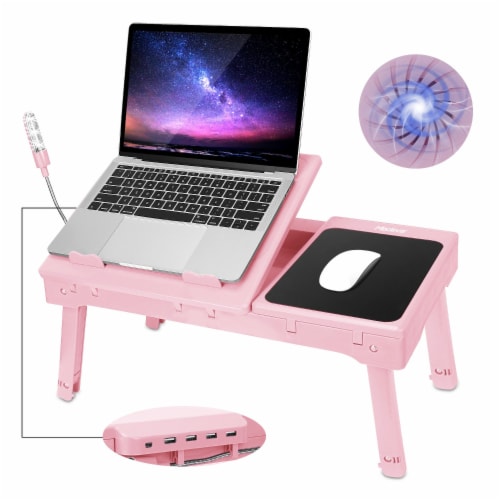 Foldable Laptop Table Bed Notebook Desk with Cooling Fan Mouse Board LED light 4 xUSB Ports 1 unit Kroger