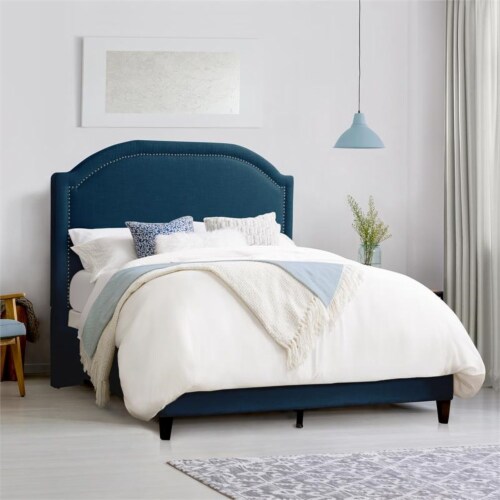 CorLiving Navy Blue Fabric Bed Frame with Arched Headboard Double Full 1 Harris Teeter