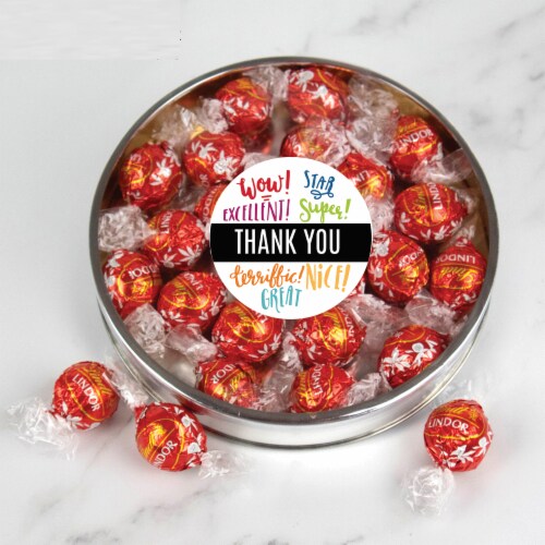 Thank You Candy T Tin With Red Chocolate Truffles Large Plastic Tin With Sticker 1 T