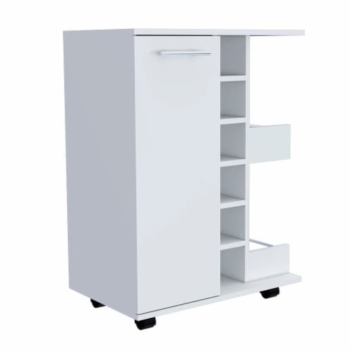 DEPOT E SHOP Bar Cart Four Casters Single Door Cabinet Two External Shelves White 1 Box Food 4 Less