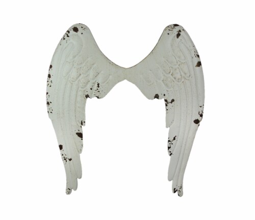 Antiqued White Metal Angel Wings Decorative Wall Sculpture Stamped Metal Art One Size King Soopers