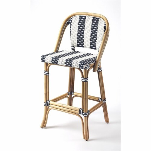 Butler Specialty Lila Stripe Rattan Bar Stool in Blue and White 1 King Soopers