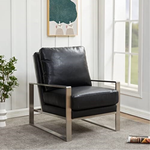 LeisureMod Jefferson Leather Modern Design Accent Armchair With Elegant Silver Frame 1 Fred Meyer