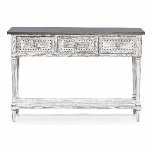 LuxenHome Distressed White Wood and Metal Farmhouse Distressed Console Table 1 Dillons Food Stores