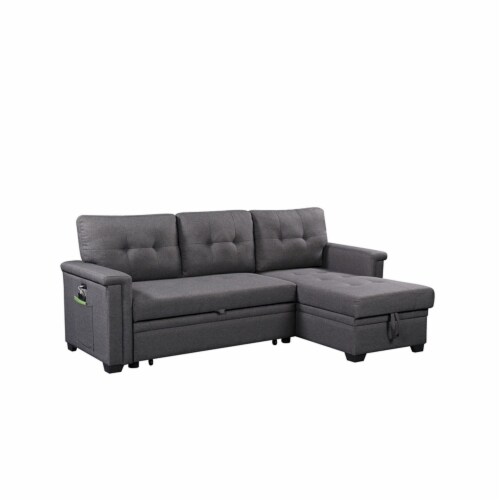 Lilola home ashlyn gray reversible sleeper sofa storage chaise with usb charging ports and pocket store