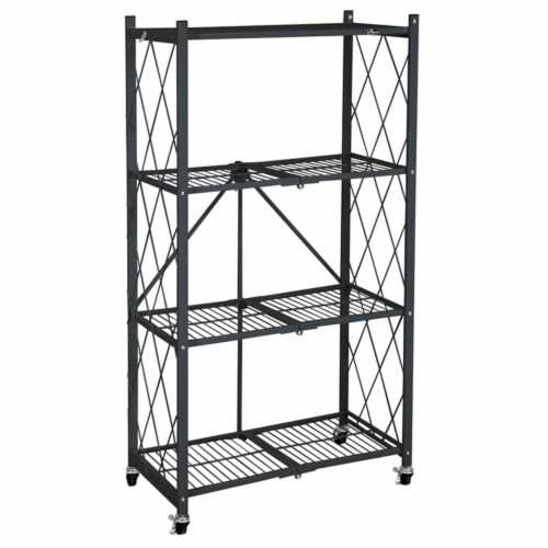 Origami 4 Tier Folding Shelf Garage Shelves Heavy Duty Shelving with Wheels 1 Piece Foods Co