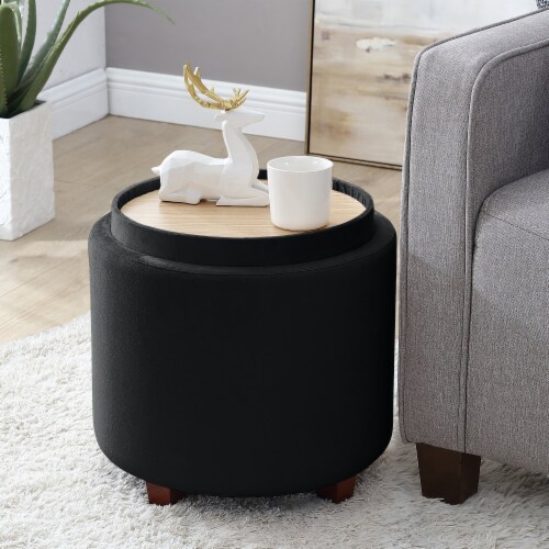 Lawrence Round Linen Storage Ottoman with Table Top Lid 17 L x 17 W x 16 H King Soopers