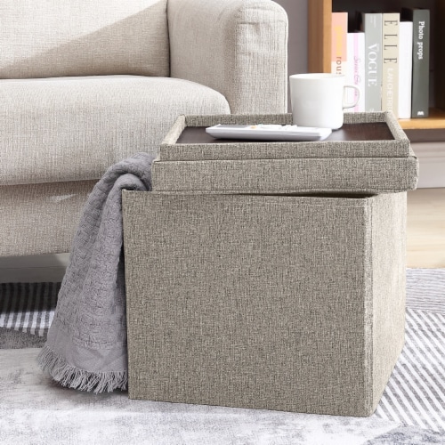 Foldable Tufted Linen Square Storage Ottoman with Table Top Lid 15 L x 15 W x 15 H Gerbes Super Markets