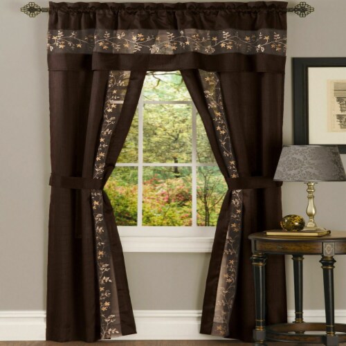 Kate Aurora 5 Piece Floral Attached Window Sheer Curtain Set Brown 84 in. Long 84 in. Long City Market