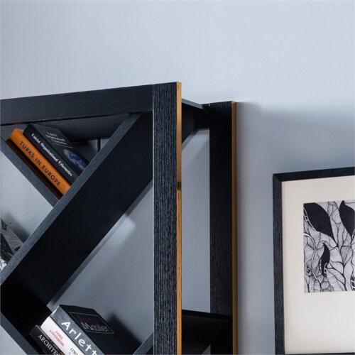 Smart Home Furniture 7 Shelf Contemporary Wood Bookcase in Black Silver 1 Harris Teeter